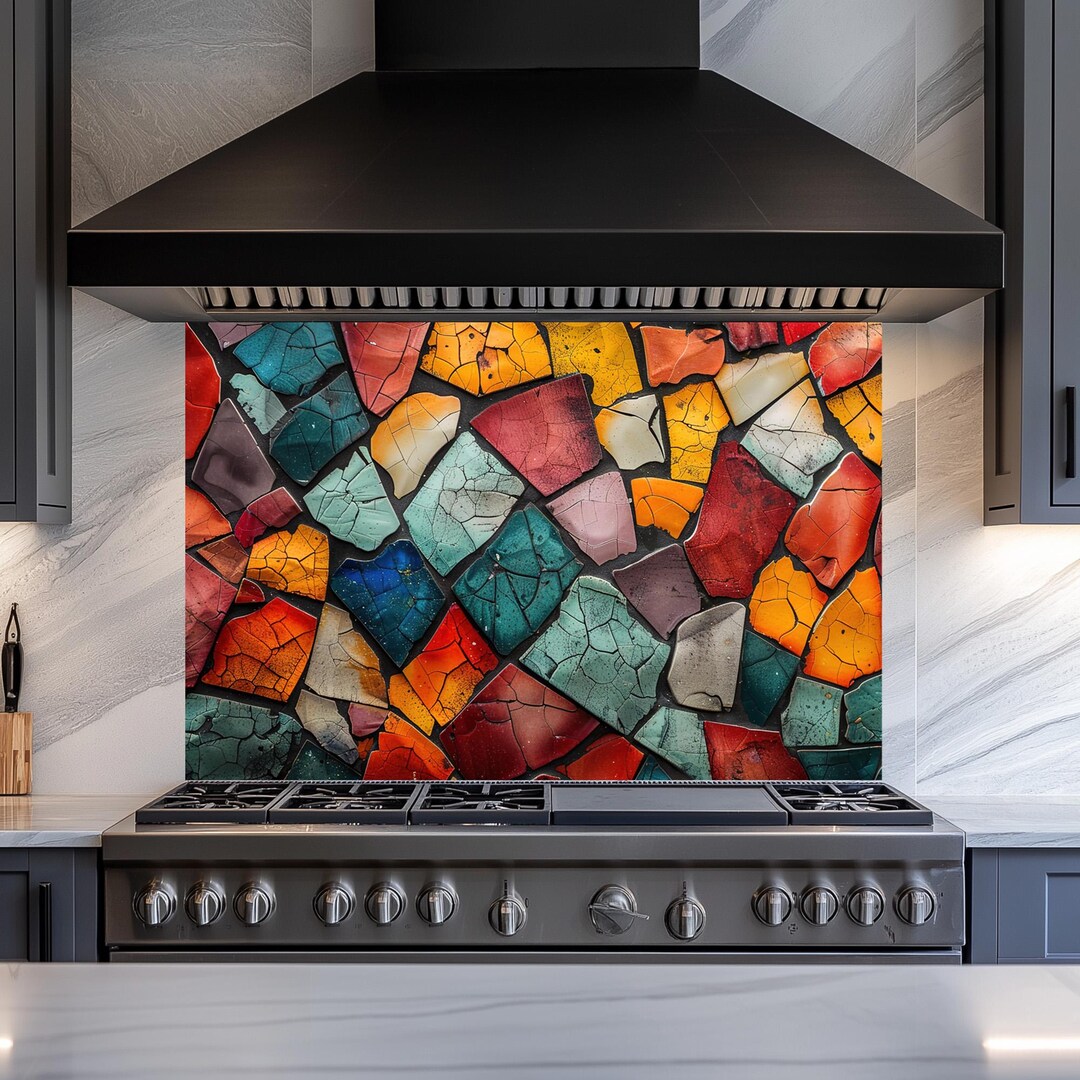 Mosaic Tempered Glass Stove Backsplash Tile,stove Back Cover,kitchen Decor,stove Top Cover ...