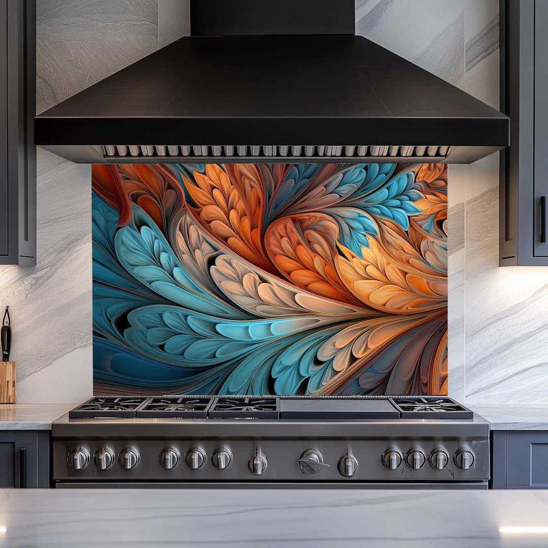 Tempered Glass Stove Leaf Backsplash Tile,stove Back Cover,kitchen Decor,stove Top Cover,kitchen ...
