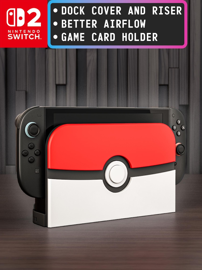 Switch 2 Dock Cover and Riser | Game Holder | Pokemon Pokeball Inspired ...