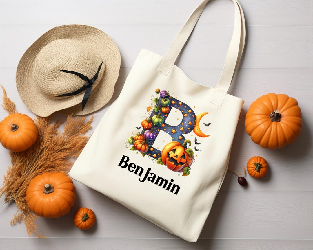 Custom Name Halloween Tote Bag, Candy Tote Bags, Trick or Treat Tote ...