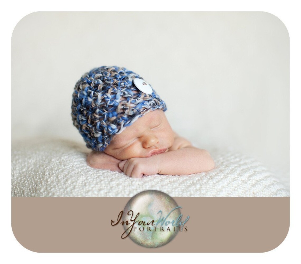 Newborn Beanie Hat in Blue Brown White | Etsy