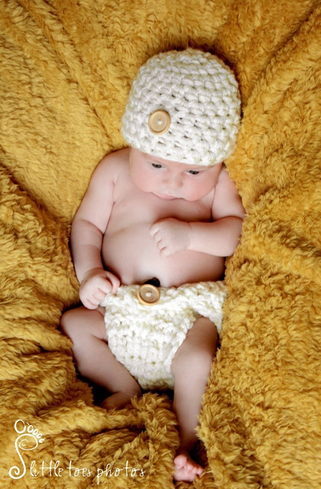 Hat & Diaper Cover Set in Natural, Newborn Photography Props, Baby ...