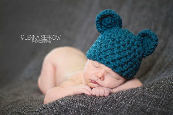 Newborn Teddy Bear Hat in Teal Blue | Etsy