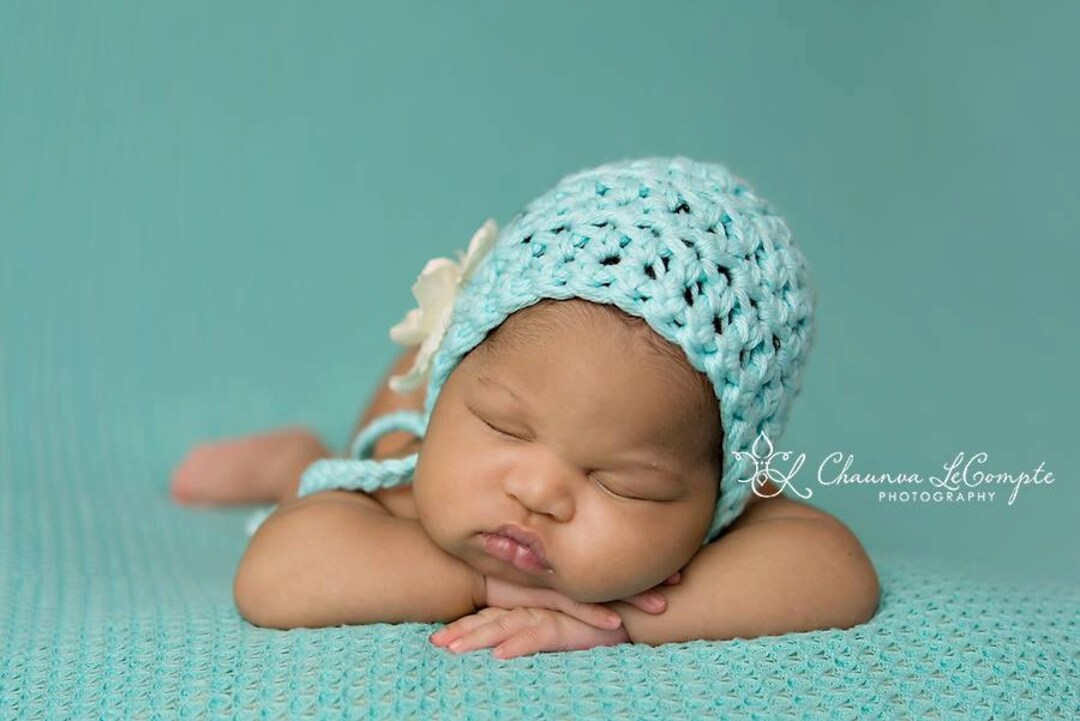 Flower Bonnet Hat Baby Blue Newborn Cotton Bonnet Photography Prop - Etsy