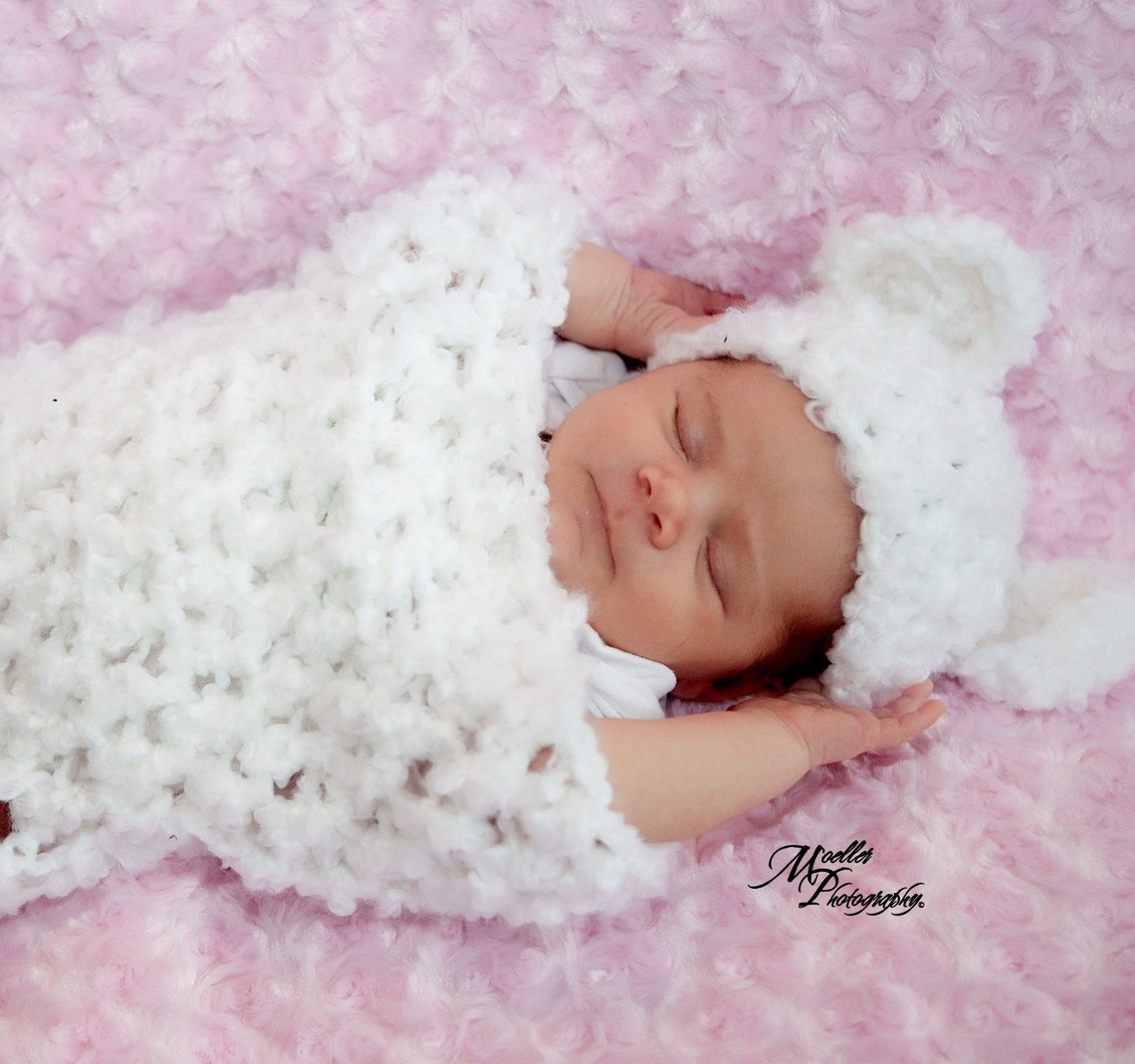 Puffy Cloud Newborn Cocoon Teddy Bear Hat Set - Etsy
