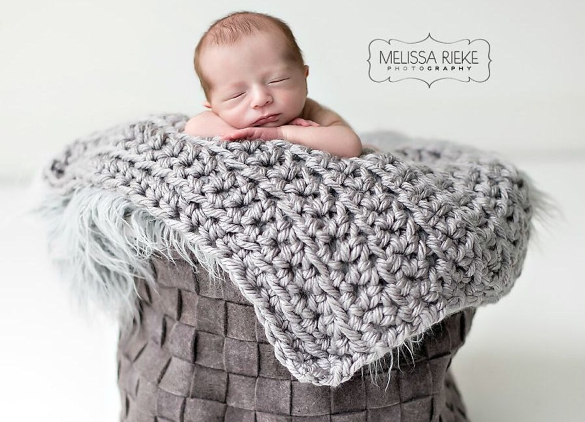 Gray Newborn Baby Blanket Chunky Photo Prop - Etsy
