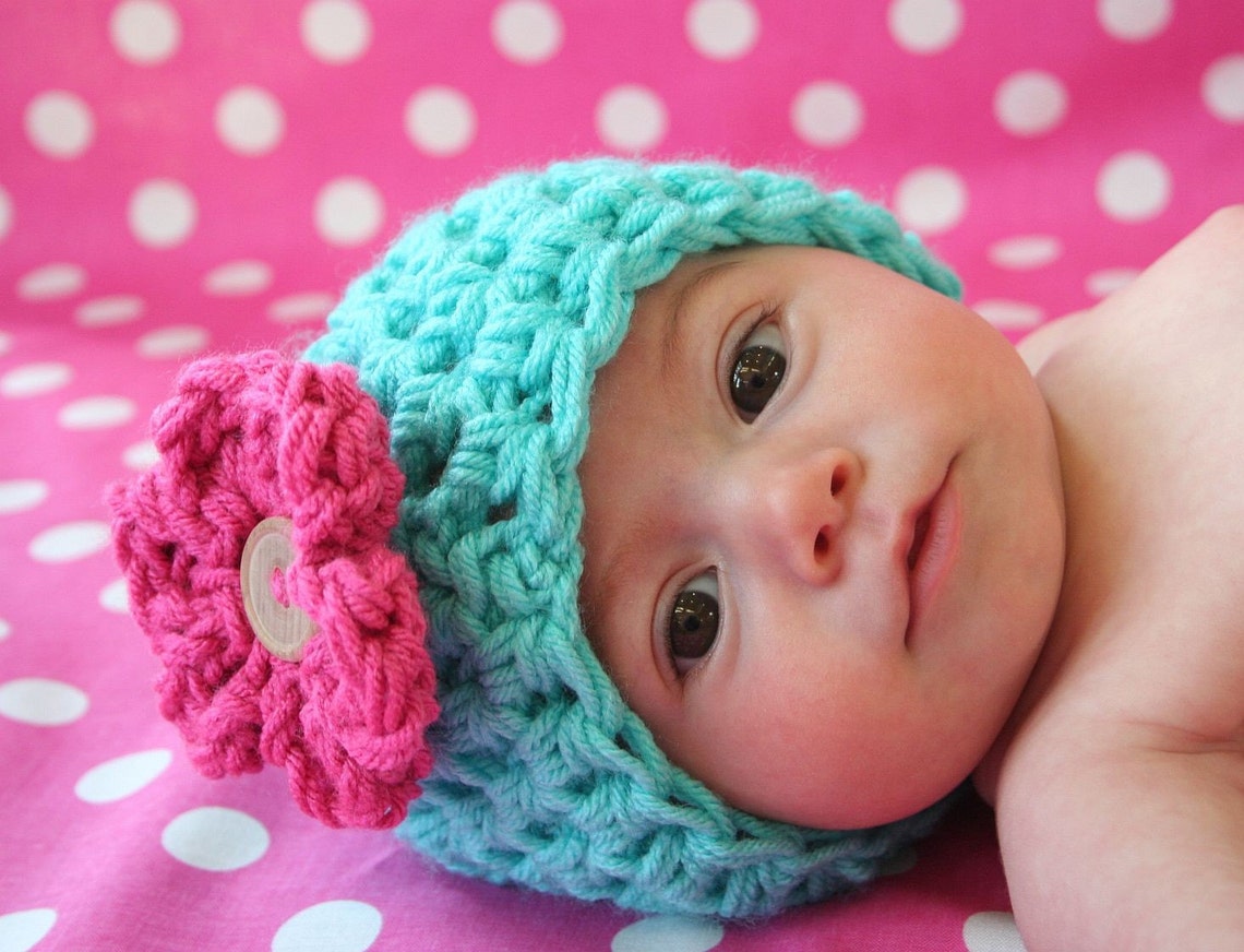 Aqua Pink Little Miss Newborn Baby Beanie Hat - Etsy