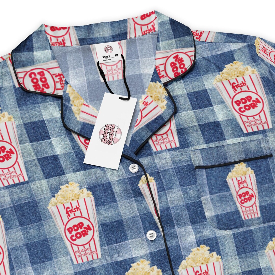 Denim Print Popcorn Pajama Top: Women's Long Sleeve Loungewear - Etsy