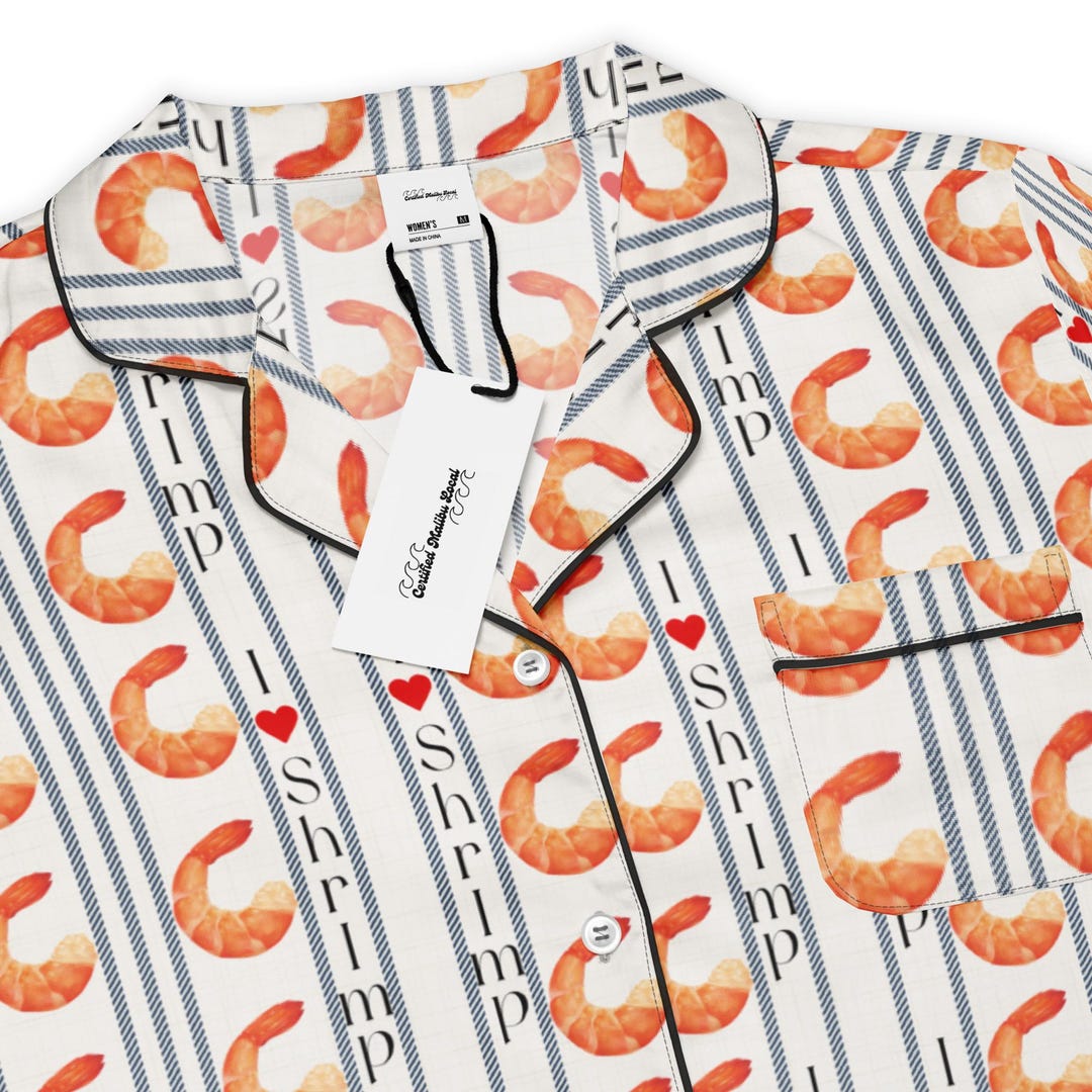 I Love Shrimp Pajama Top: Striped Long Sleeve Loungewear - Etsy