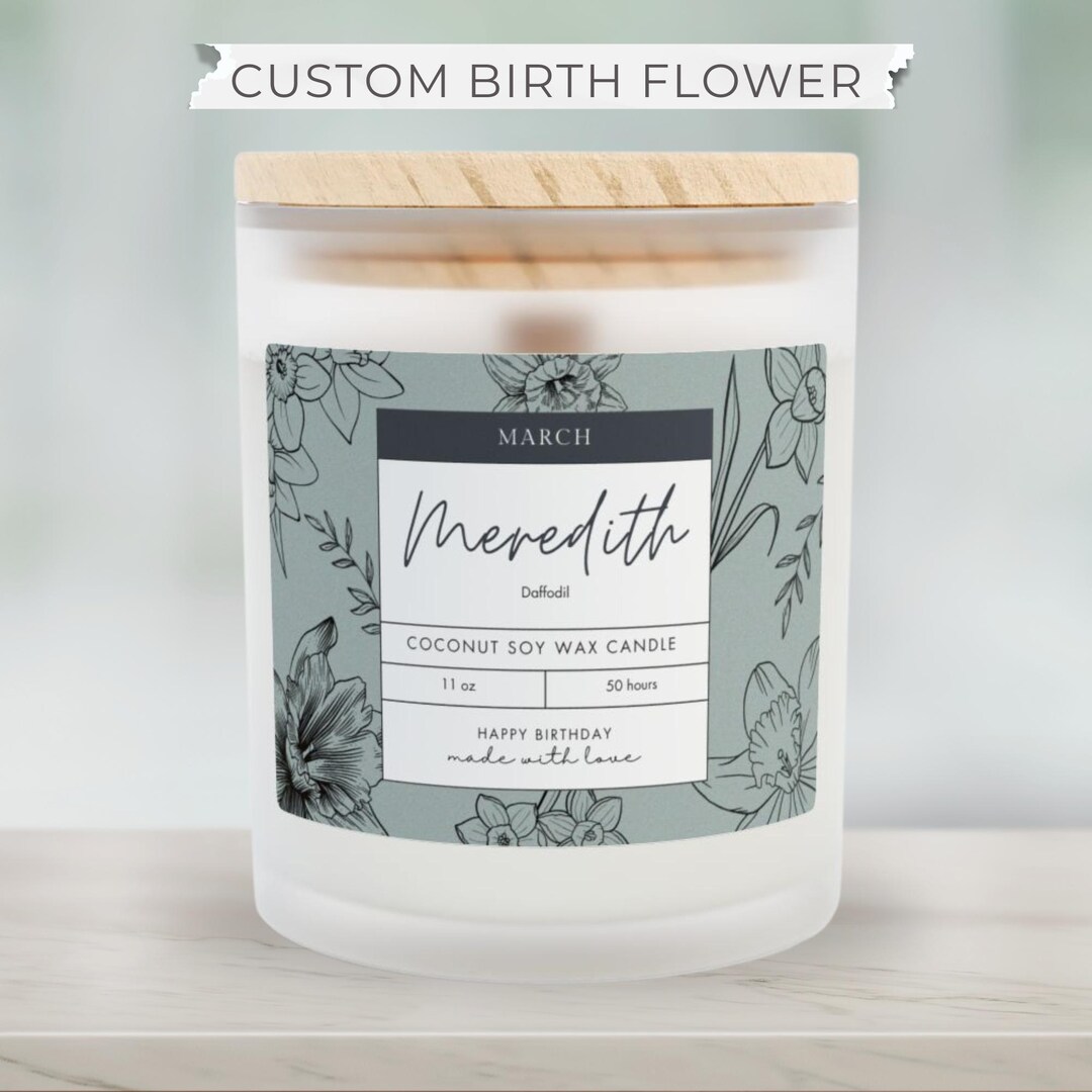 Personalized March Birth Flower Candle: Scented Soy Wax, Wood Wick - Etsy