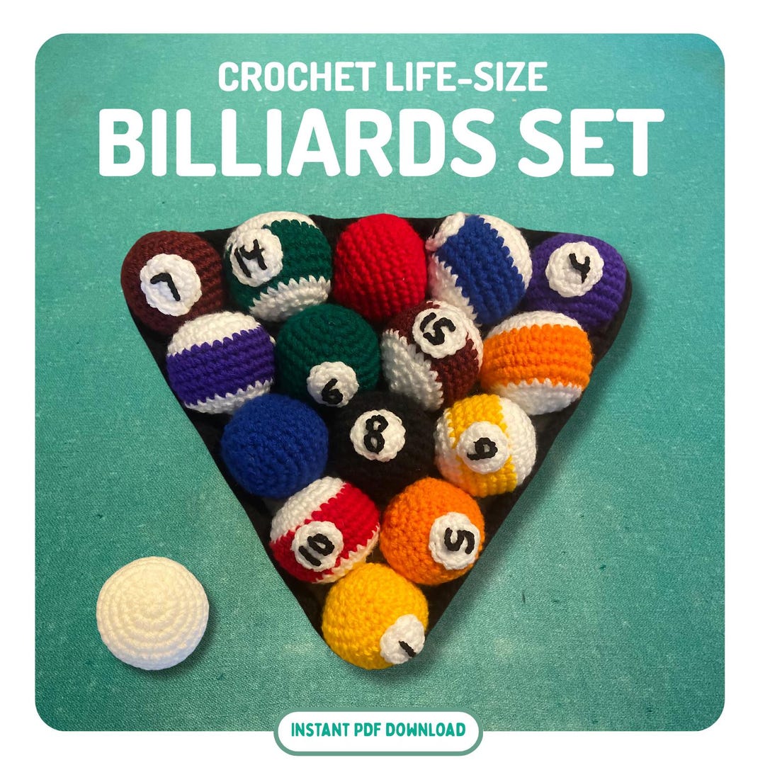 Crochet Pool Ball Set – Life-size Amigurumi Pattern ONLY | Game Room ...