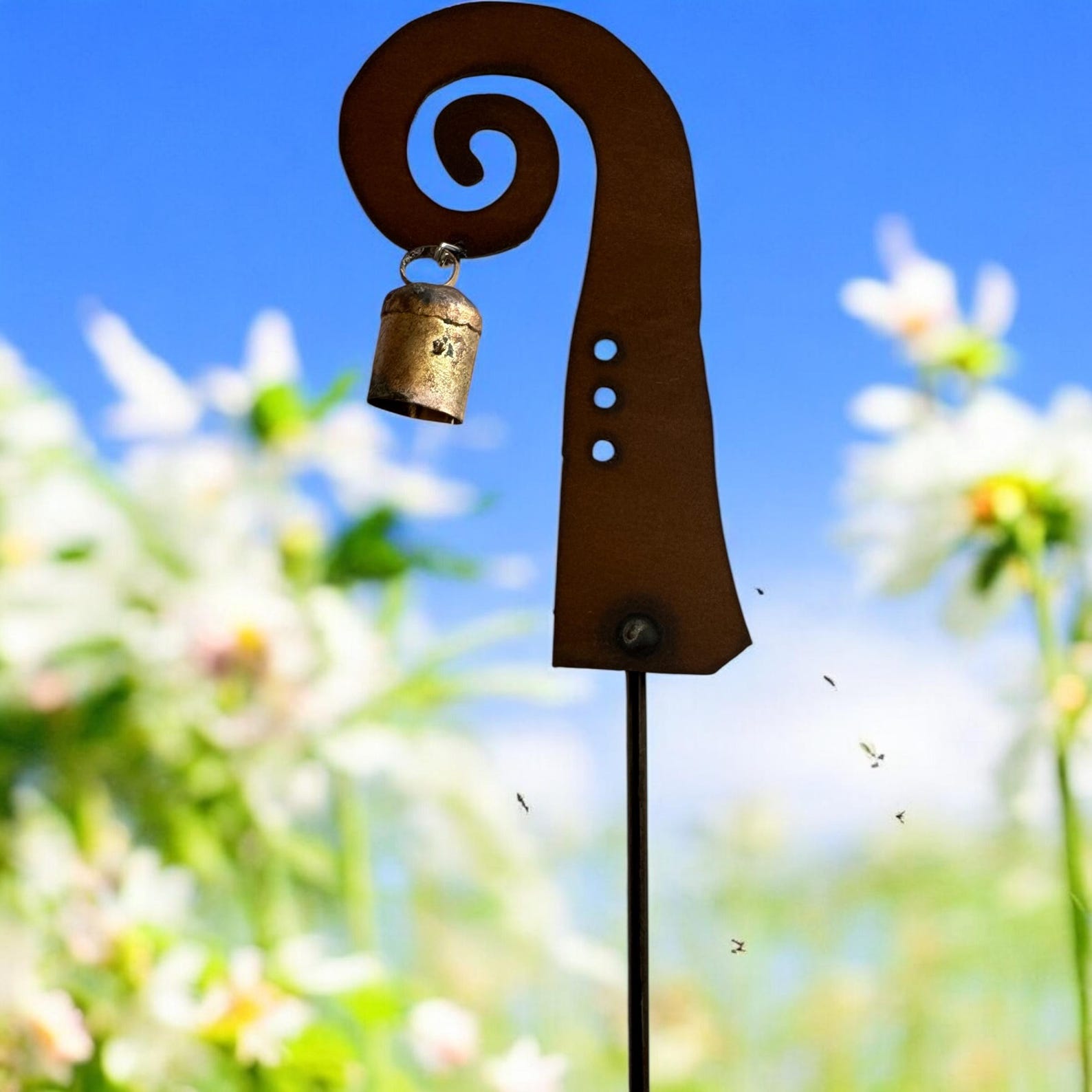 Rustic Metal Plant Stake Wind Chime: Garden Sculpture With Bell - Etsy