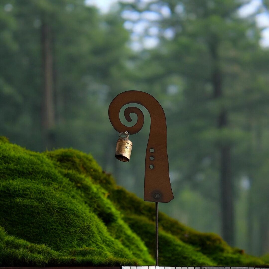 Rustic Metal Plant Stake Wind Chime: Garden Sculpture With Bell - Etsy