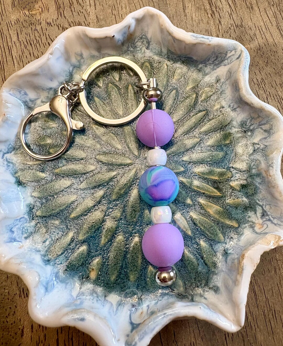 Beaded Multicolor Pastel Key Ring- Silicone and Plastic Beaded Metal ...