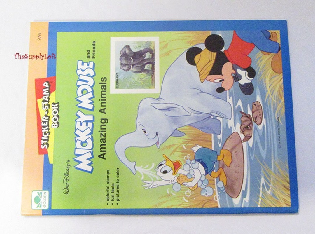 Vintage Amazing Animals Sticker Stamp Book Walt Disney Mickey Mouse and ...