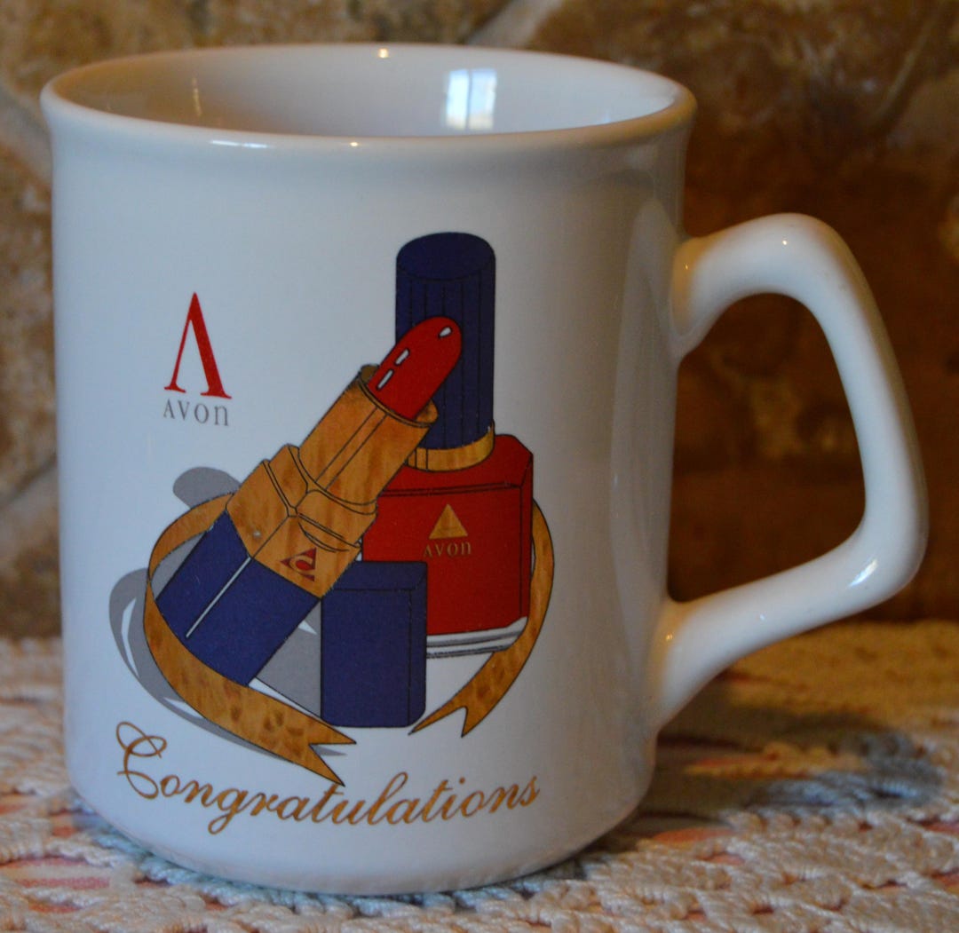 Fun Avon "congratulations" Mug~just Under 4" Tall~hand Decorated Usa ...