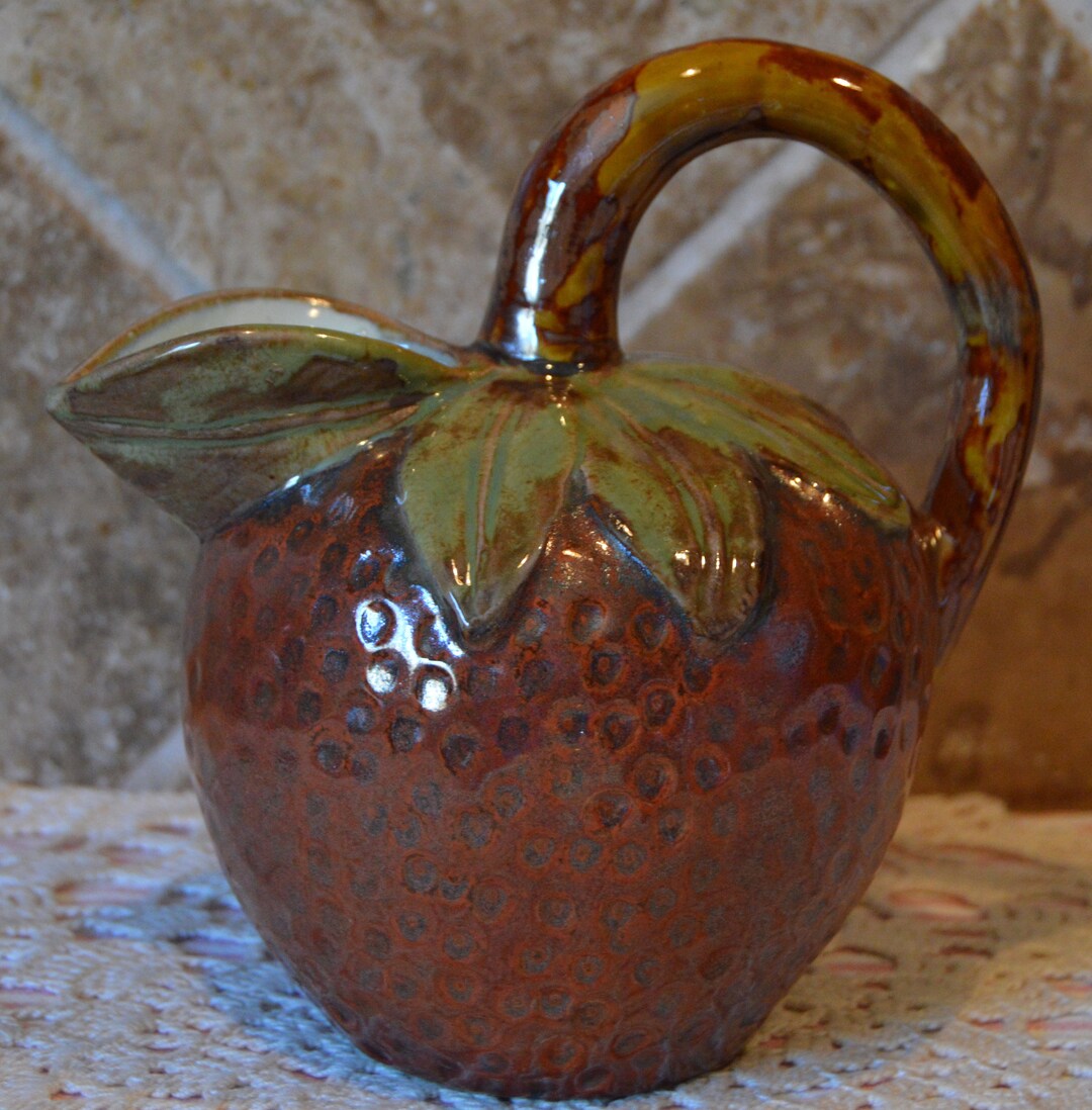 Lovely Majolica Strawberry Pottery Pitcher~6" Tall to Include Stem ...