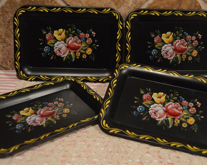 Set of Four Mini Tole Traysfloral Tolewareminor Wear From Useabout 6.75 ...