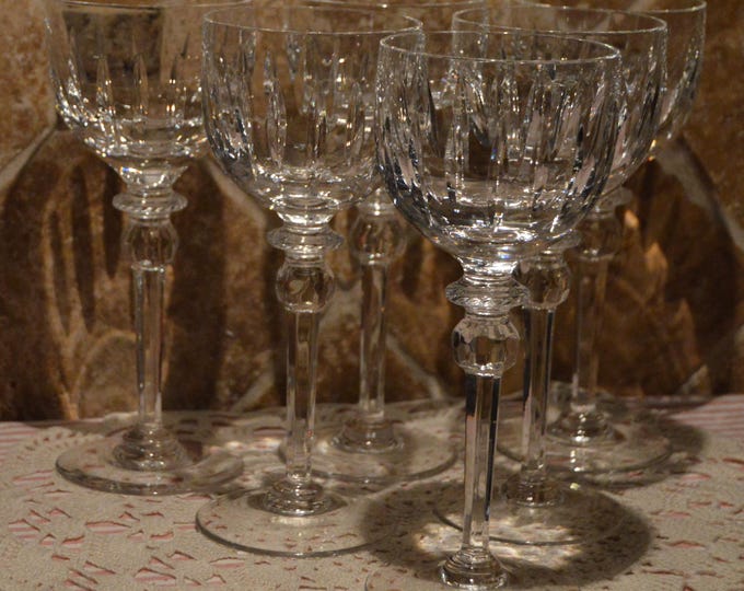 Six Beautiful Lead Crystal Wine Glasses~rogaska Gallia With Dimple ...