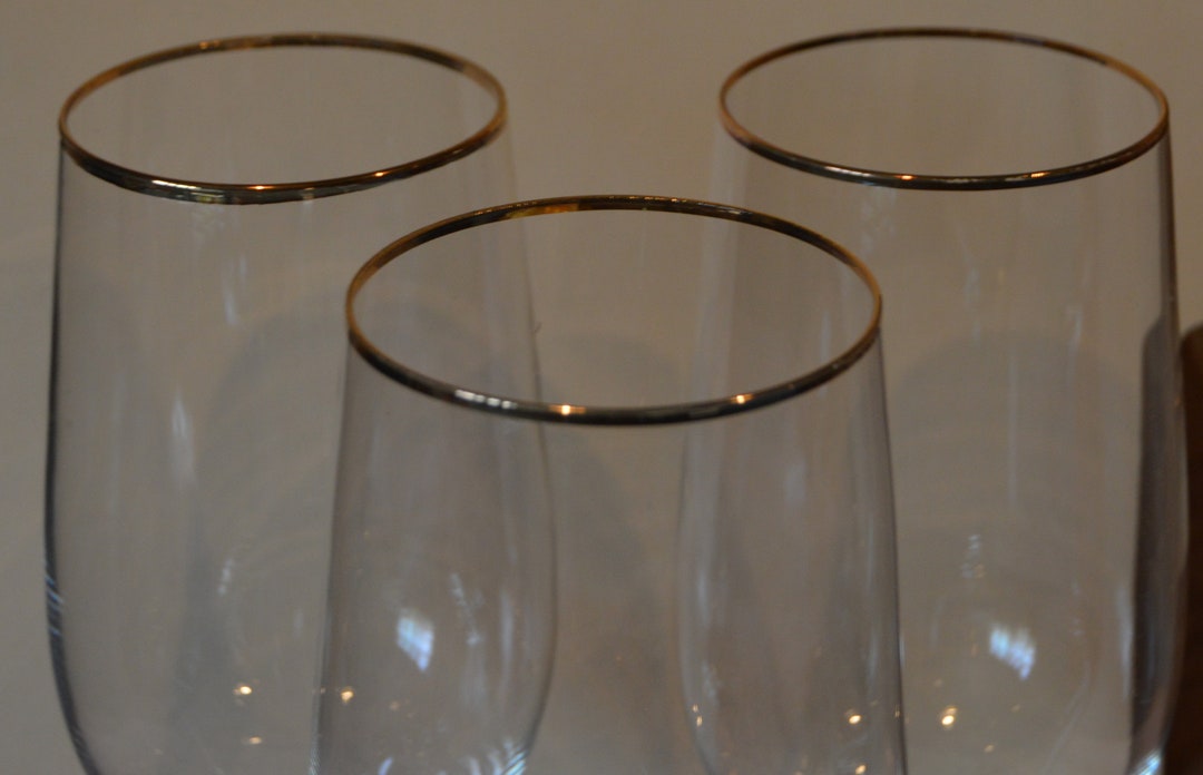 Set of Three Gorgeous Tall Gold Rimmed Wine Glasses~twisted Stem~lots ...