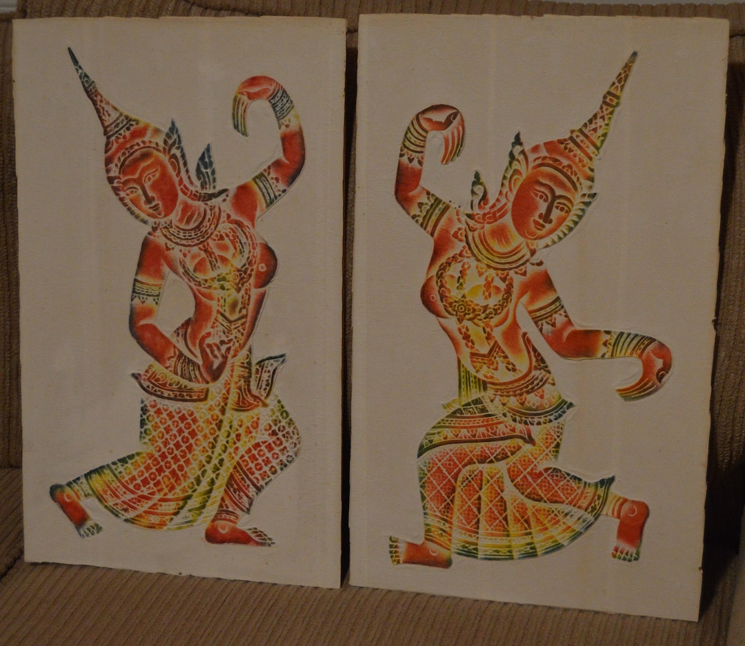 Thai Temple Rubbings Raised Art~on Rice Paper~wood Mounted~needs ...