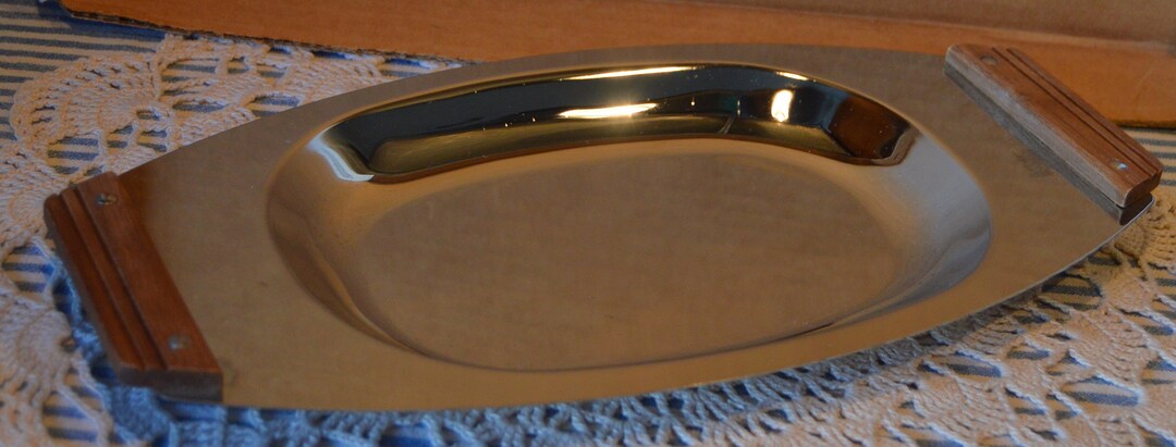 Vintage Kromex Silver Tray With Teakwood Handlesmcmmade in - Etsy