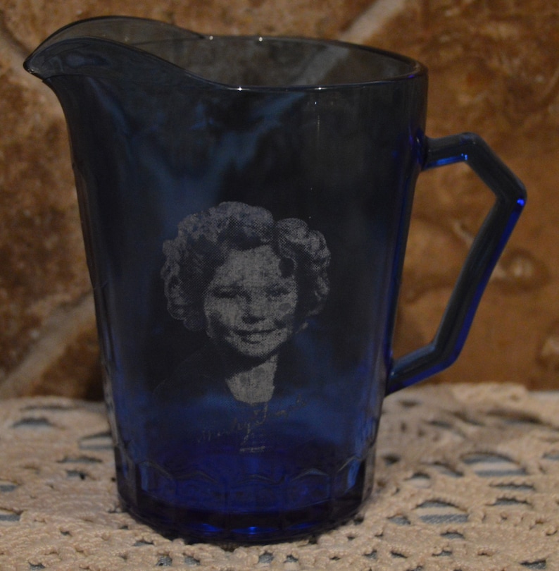 Precious Glass Shirley Temple Blue Pitcher~4 1/4" Tall at Pouring Spout ...