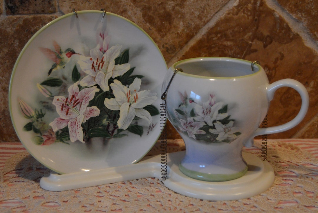 Teleflora Cup, Saucer and Stand~hummingbird and Lily Art by Lena Liel ...