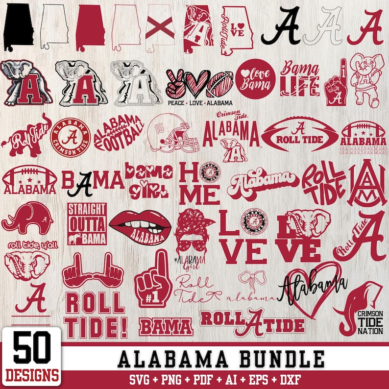 Alabama Crimson Tide Football SVG PNG Bundle (digital Download) - Etsy