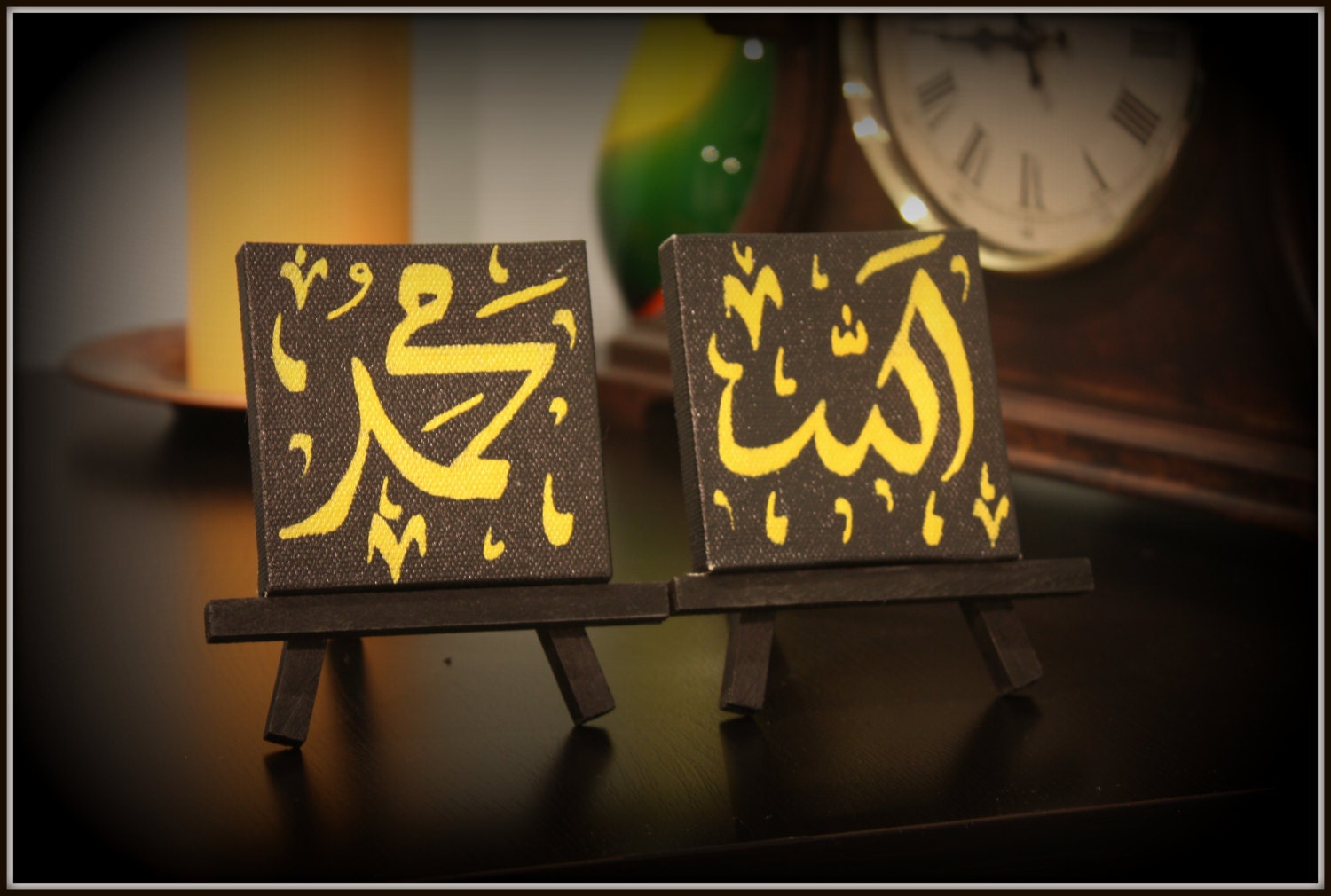 Allah and Muhammad Mini Paintings, Set of Two, Islamic Art, Arabic ...