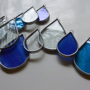 Stained Glass Raindrops - Set of 10 in Assorted Blue & Clear Textured ...
