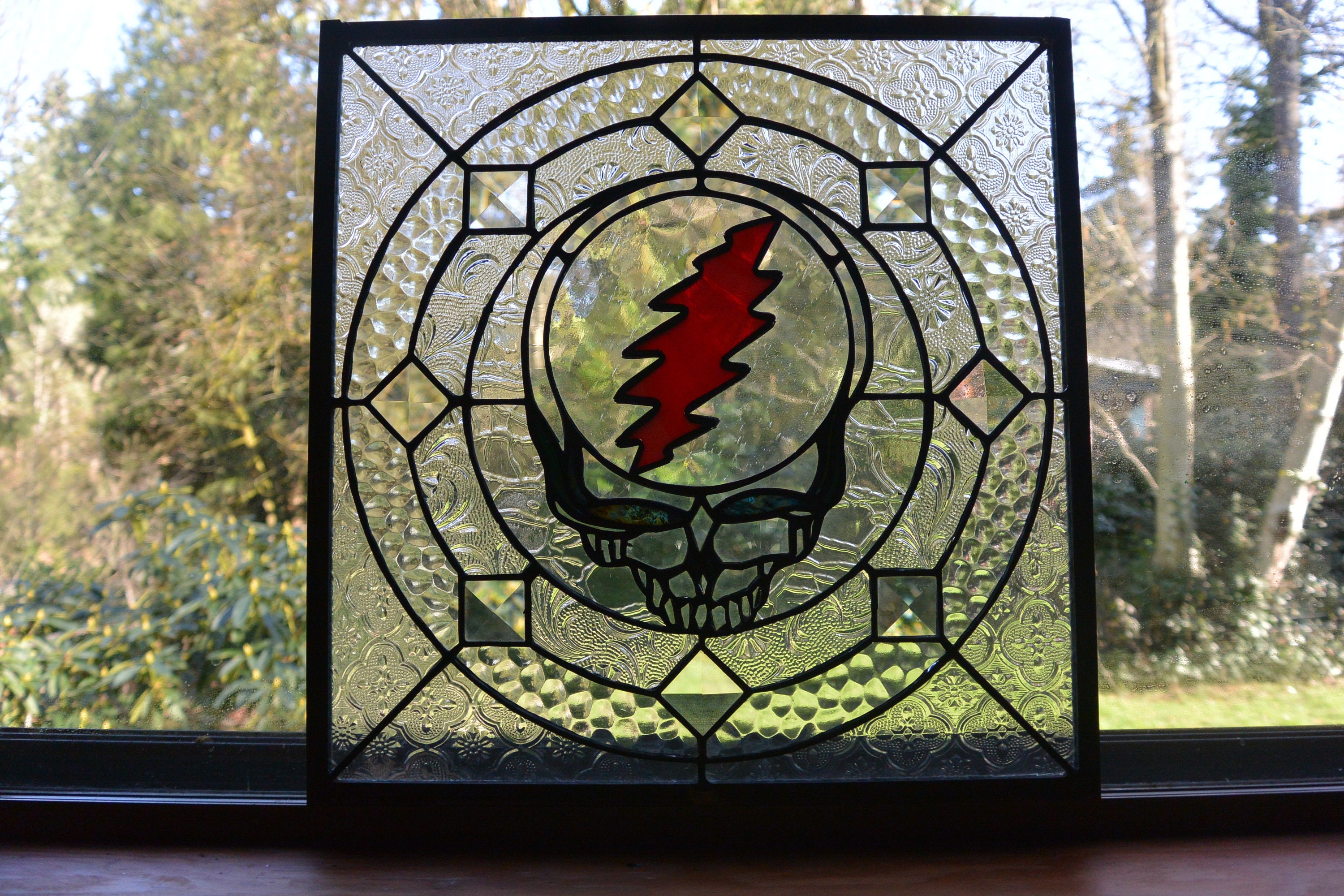 Stained Glass Grateful Dead Lightning Bolt Skull - Etsy Israel