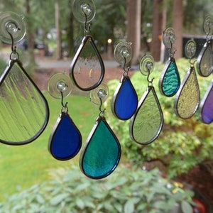 Stained Glass Raindrops - Set of 10 in Assorted Blue & Clear Textured ...