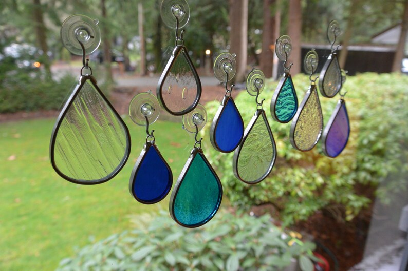 Stained Glass Raindrops Set of 10 in Assorted Blue & Clear - Etsy