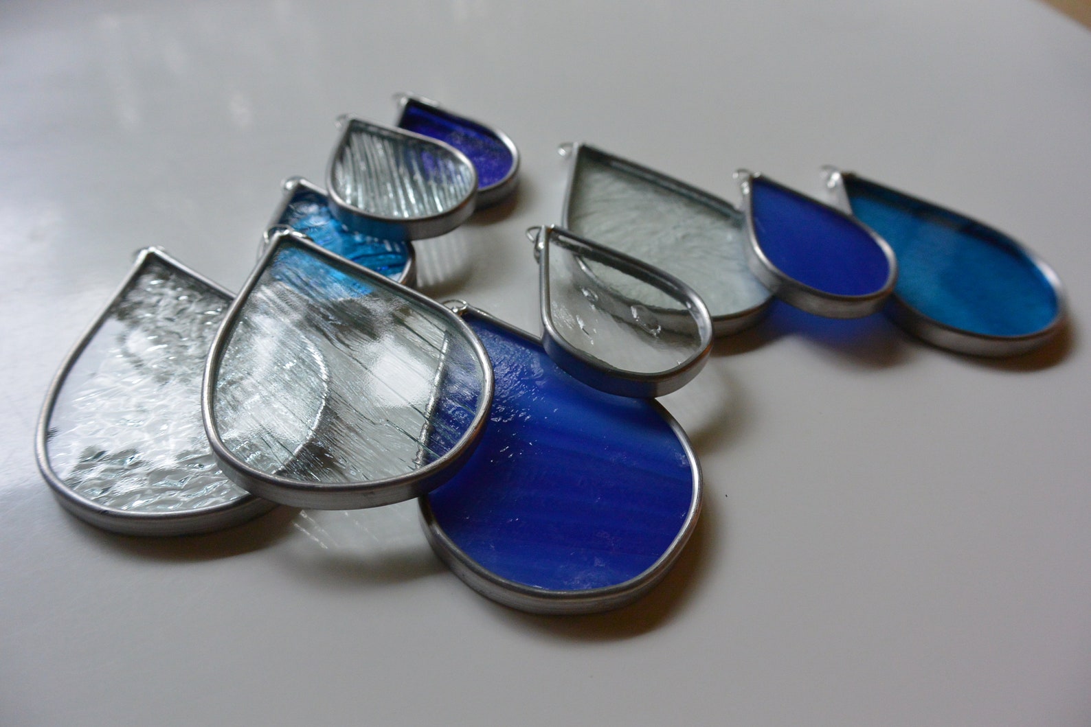 Stained Glass Raindrops Set of 10 in Assorted Blue & Clear - Etsy