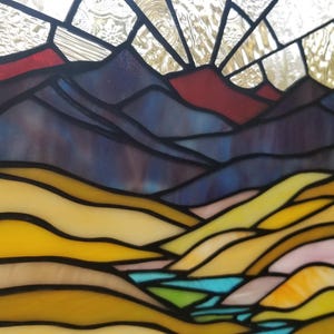Stained Glass Mountain River Sun Landscape - Etsy