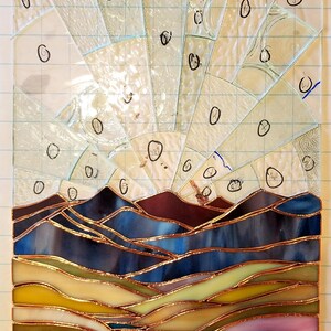 Stained Glass Mountain River Sun Landscape - Etsy