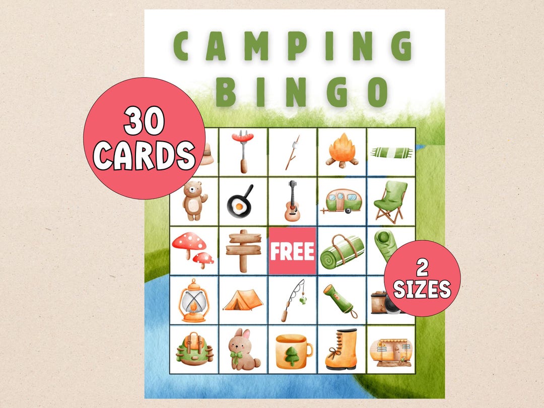 Camping BINGO Game: Watercolor Illustrations, 30 Unique Cards ...