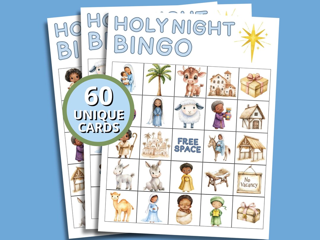 Nativity Bingo Game: 60 Unique Cards, Christmas Party Activity (digital ...