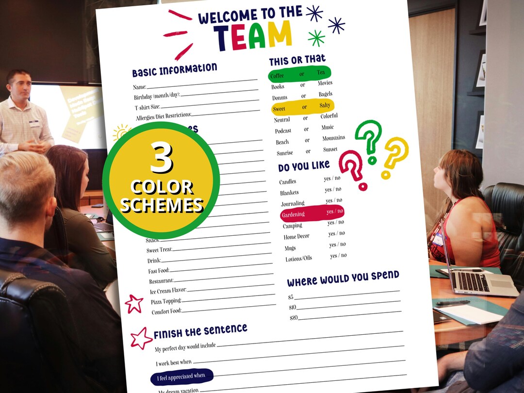 Team Building Get to Know Me Questionnaire: Coworker Icebreaker (PDF ...