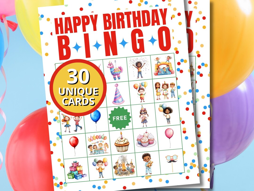 Birthday Bingo Game: 30 Printable Cards, Kids Party Activity (instant ...