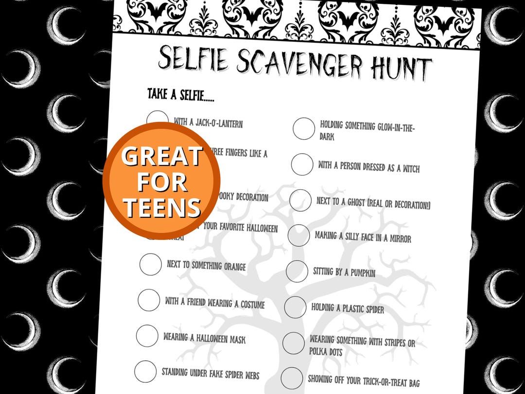Teen Halloween Selfie Scavenger Hunt Game: Printable Party Activity ...
