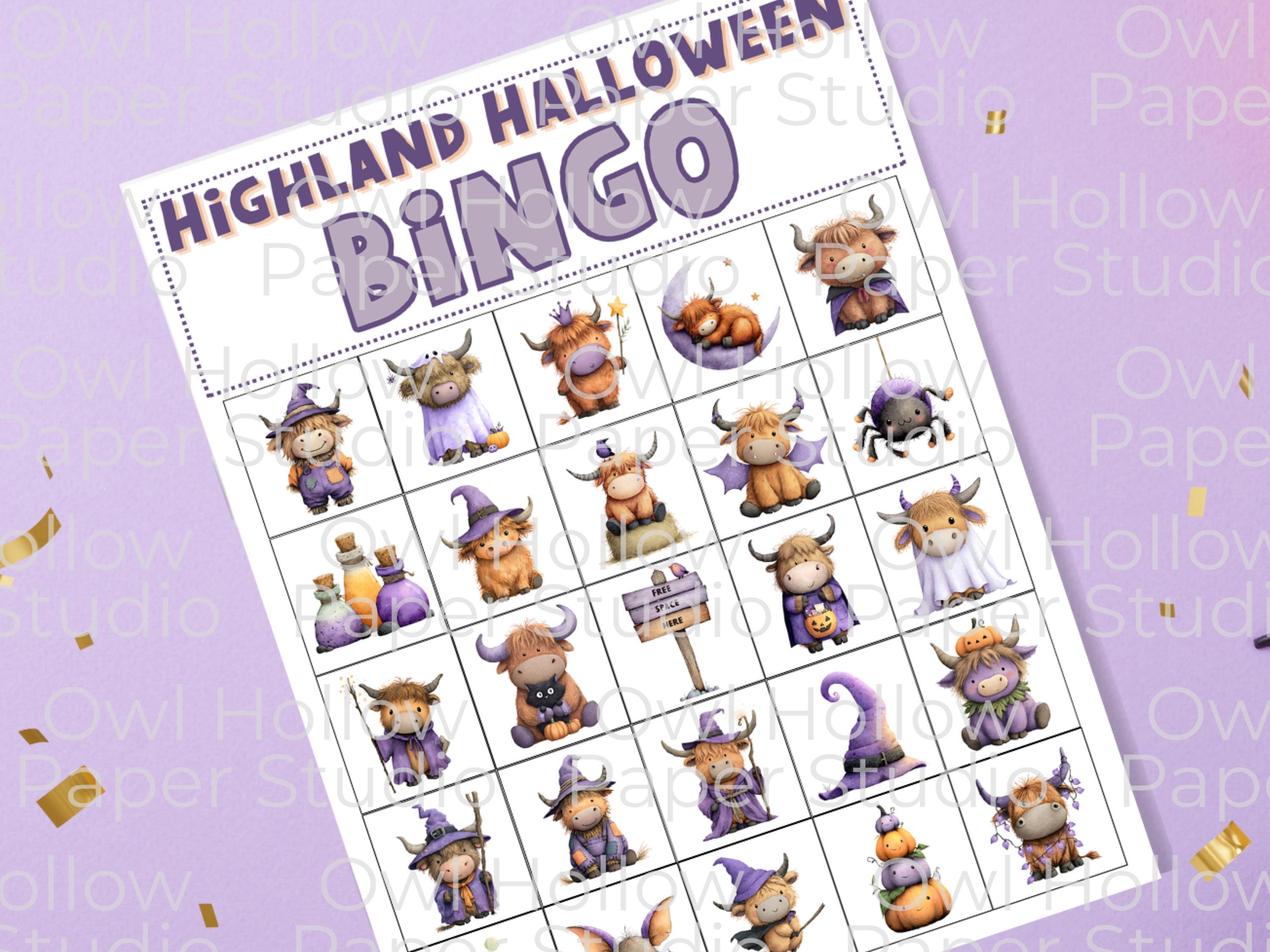Highland Cow Halloween Bingo Game: 60 Unique Printable Cards - Etsy