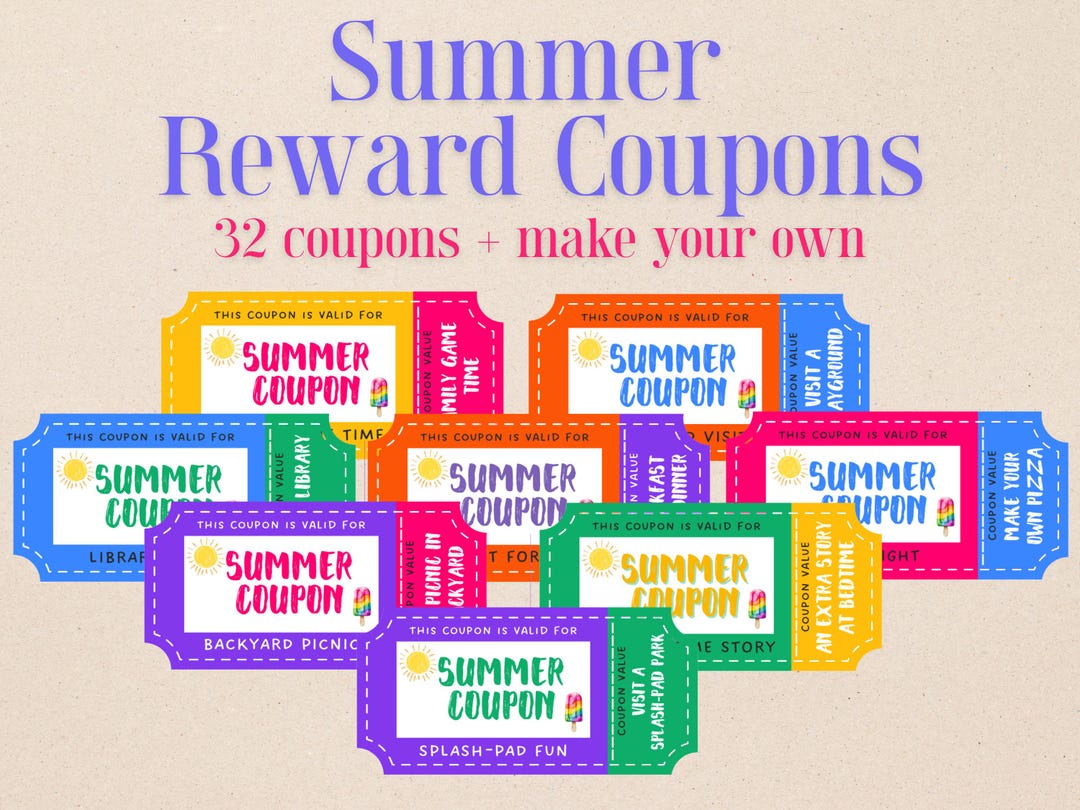 Kids Summer Coupon Book: Editable Reward Tickets (printable Coupons) - Etsy