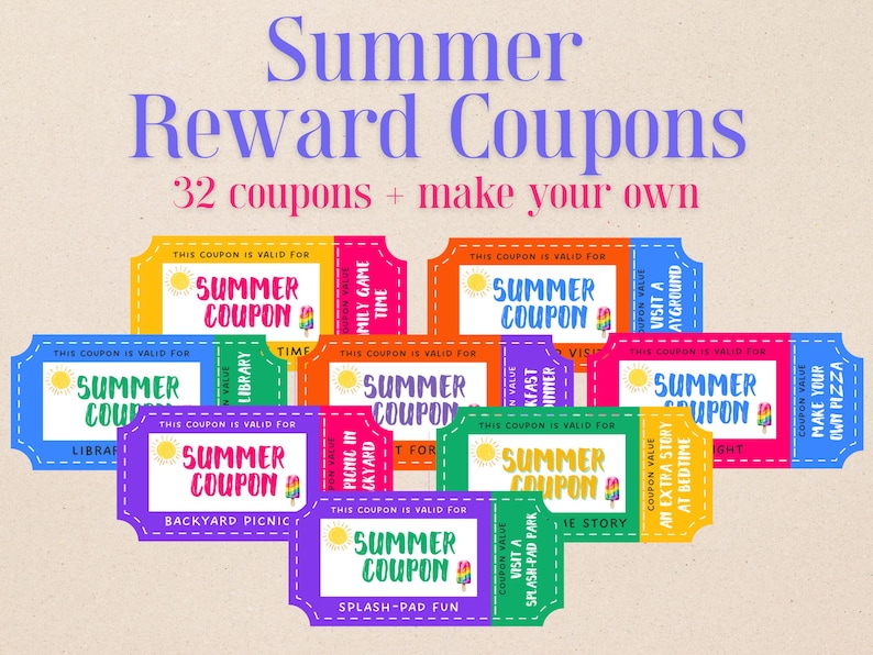 Kids Coupons for Summer | Coupon Book | Printable Coupons | Kids Reward ...
