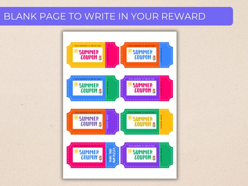Kids Coupons for Summer | Coupon Book | Printable Coupons | Kids Reward ...