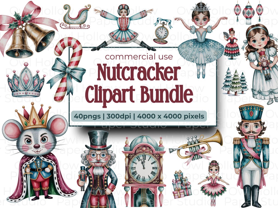 Nutcracker Clipart Bundle: Vintage Christmas Ballet PNG Graphics ...