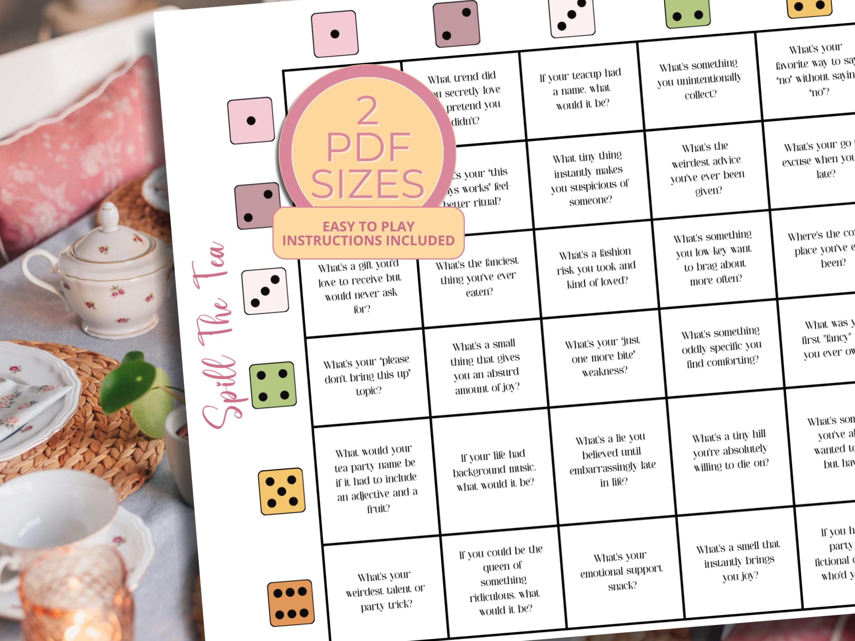 Tea Party Games | Spill the Tea Game | Tea Party Printable | Adult Tea ...