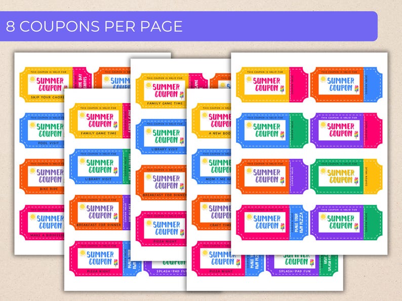 Kids Coupons for Summer | Coupon Book | Printable Coupons | Kids Reward ...