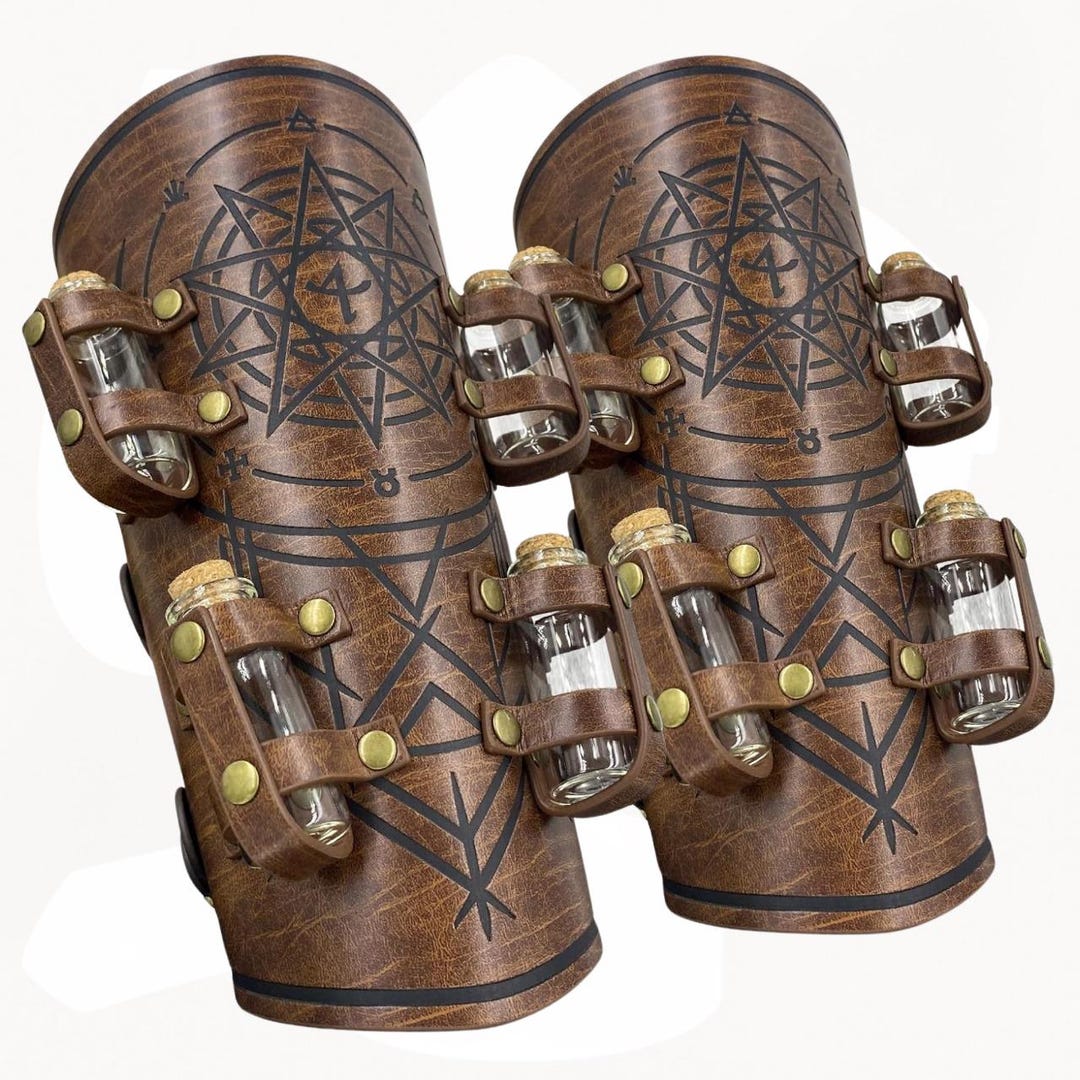 Medieval Alchemy Bracers With 8 Cork Vials | Faux Leather Buckle Arm ...